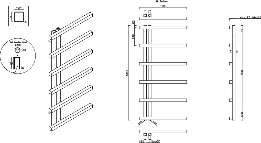 Sapho Sapho, SIERRA topné těleso 500x1000 mm, nerez mat, NR220