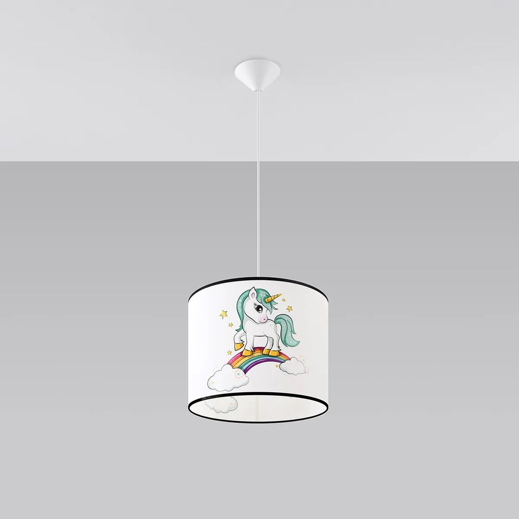Dětské závěsné svítidlo Unicorn, 1x plastové stínítko se vzorem, (fi 30cm)