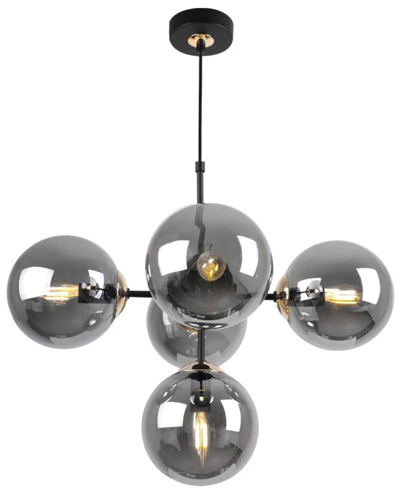 Light for home - Závěsné světlo s nastavitelnou délkou a možností připojení k podvojnému vypínači"IMPERIA", 5x40W, E14, Černá