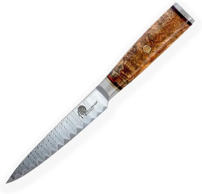 nůž Utility 5" (130mm) Dellinger LADDER Sapele ( White Shadow ) Professional Damascus