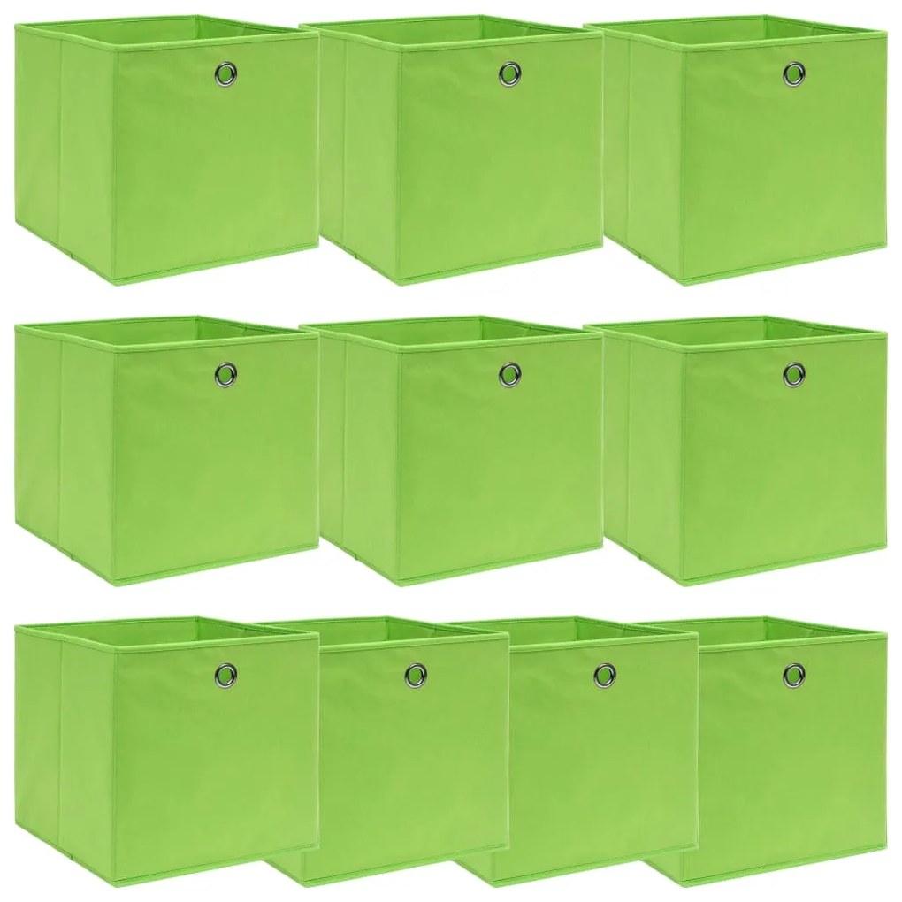 Úložné boxy 10 ks zelené 32 x 32 x 32 cm textil