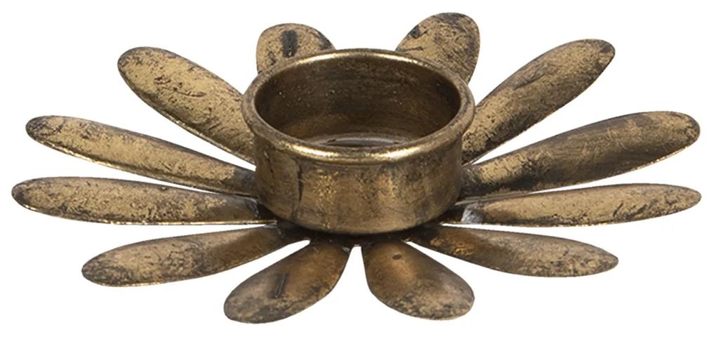 Bronzový kovový svícen na čajovou svíčku ve tvaru květu - Ø 13*2 cm
