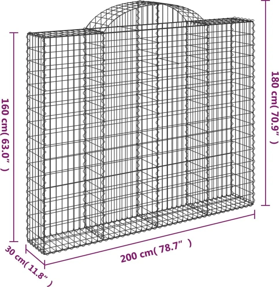 vidaXL Klenuté gabionové koše 2 ks 200x30x160/180cm pozinkované železo [3146173]