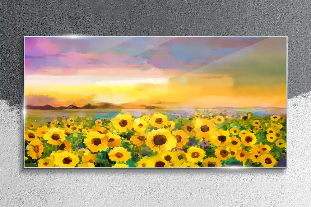 Obraz na skle Západ slunce žluté květy | BIANO