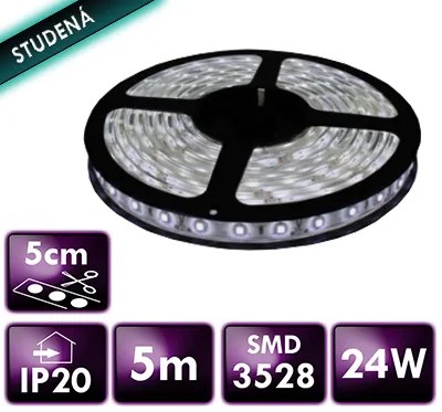 BERGE LED pásek - SMD 2835 - 5m 24W IP20 60LED/m 4,8W/m studená bílá