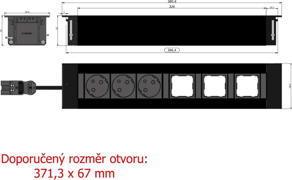 IBConnect Vestavná zásuvka INTRO černá - různé konfigurace Konfigurace elektrozásuvky: 4x230V + USB nab. A+C
