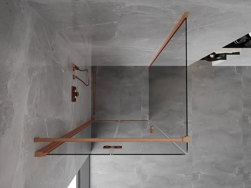 Mexen Mist-F T, 1-křídlý skládací sprchový kout levý 110 x 110 cm, čiré sklo, měděný matný profil, 8A6T-110-110-65-00-L