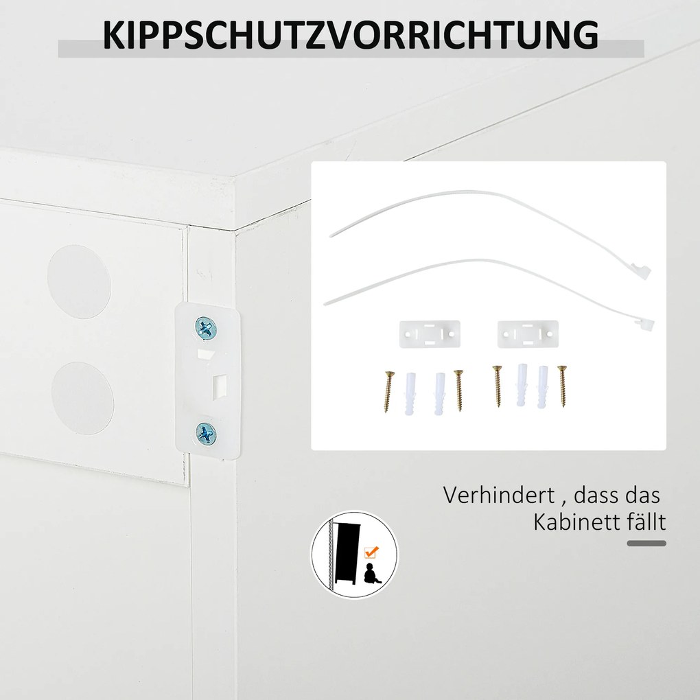 HOMCOM Příborník bílý Komoda se 2 zásuvkami a 3 dvířky, víceúčelová skříň, skříňka na dokumenty, 117x36x74cm