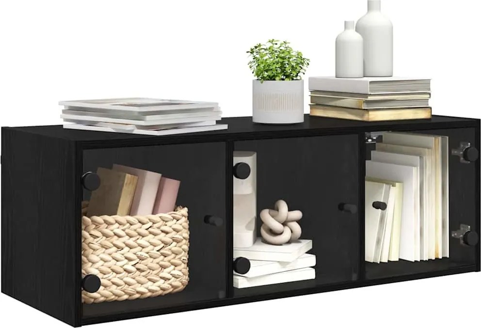 vidaXL Nástěnná skříňka se skleněnými dvířky 102x37x35 cm [882921] Barva: Černý dub