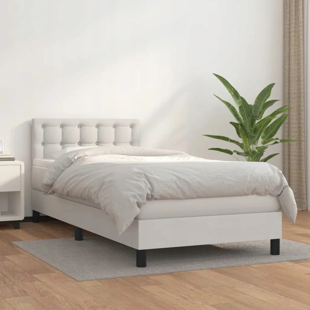 Box Spring Postel S Matrací Umělá Kůže Bílá tlačítka 90 x 200 cm