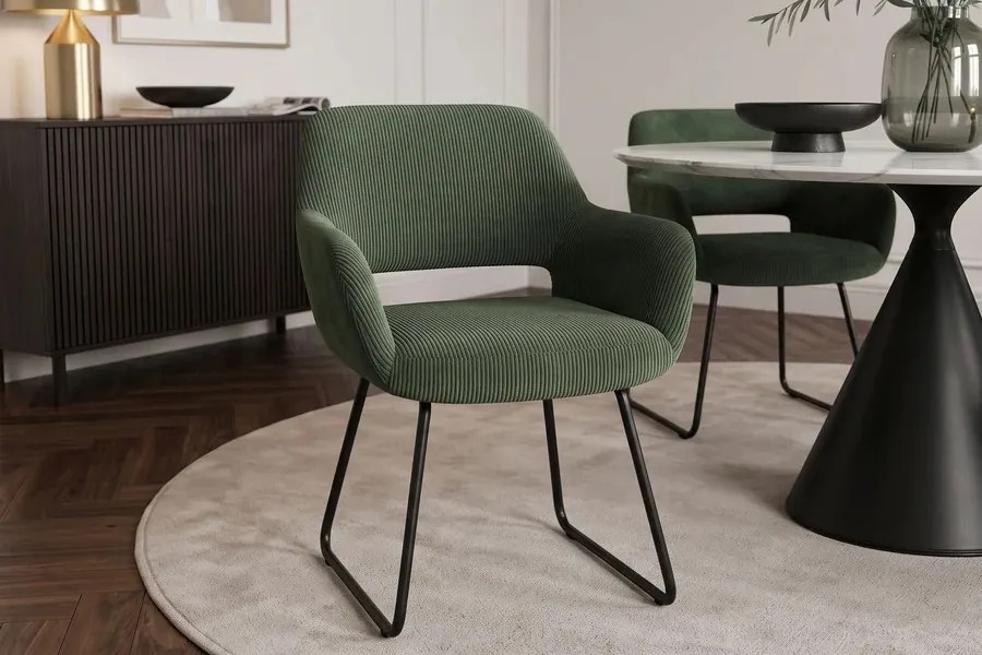 Designová jídelní židle Derrick zelený manšestr