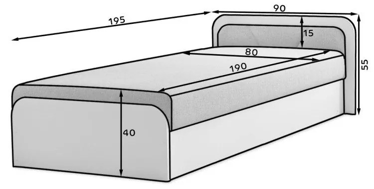 Okrově žlutá/hnědá čalouněná/z dřevotřísky jednolůžková postel s úložným prostorem s matrací 80x190 cm Parys – ELTAP