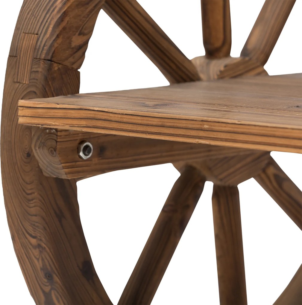 Zahradní lavice pro 2 osoby, masivní dřevo, rustikální design kol, nosnost 250 kg, 114 cm, tmavě hnědá