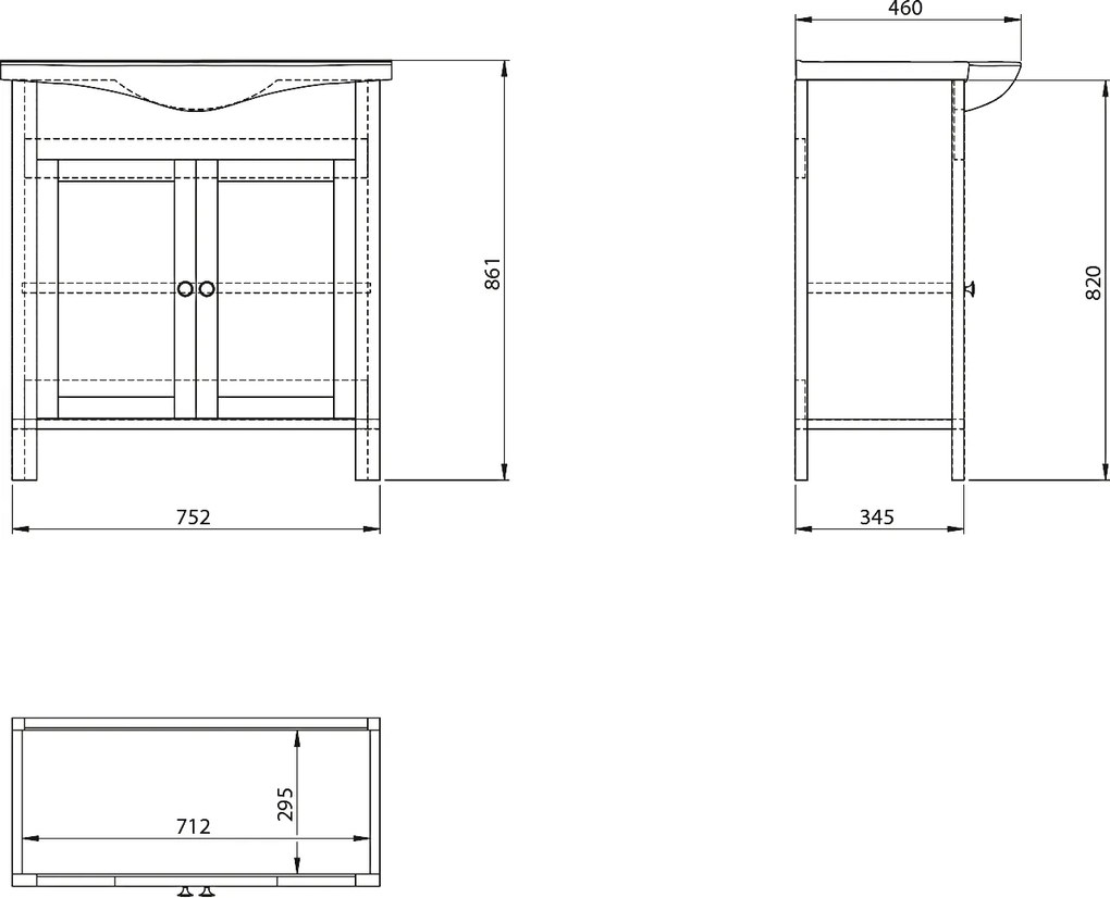 Sapho Ambra koupelnová skříňka pod umyvadlo 75,5 x 82 x 34,5 cm mořený smrk hnědá AB8040