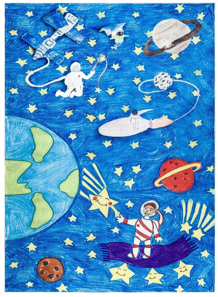 Dywany Łuszczów, Dětský kusový koberec Bambino 2265 Rocket Space blue, 140x190, modrá, dětský pokoj