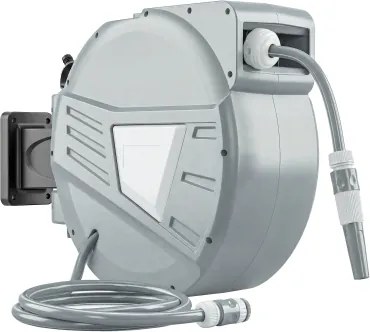 Outsunny nástěnný naviják hadice 20+1,6m x Ø 15mm, automatický zatahovací naviják hadice, otočný o 180°, šedá