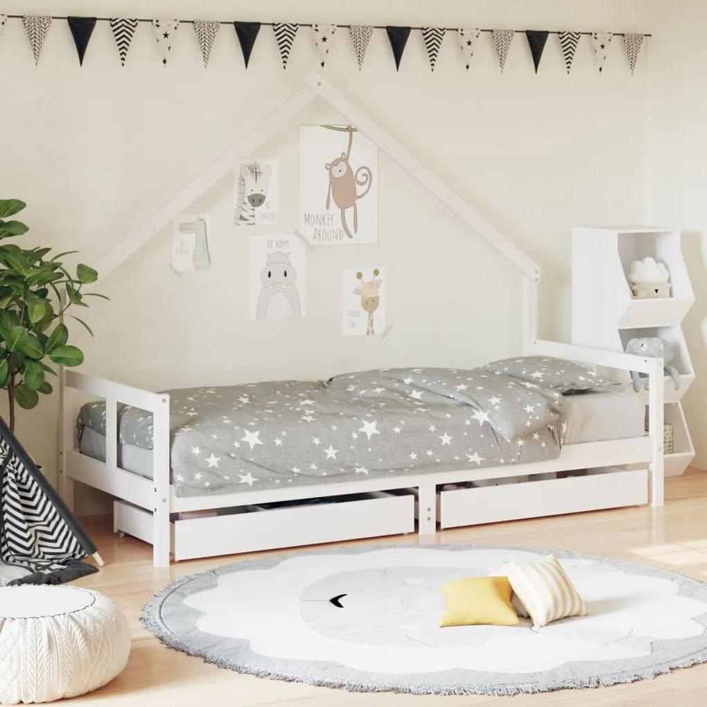 Dětská postel se zásuvkami bílá 80x200 cm masivní borové dřevo - Default Title
