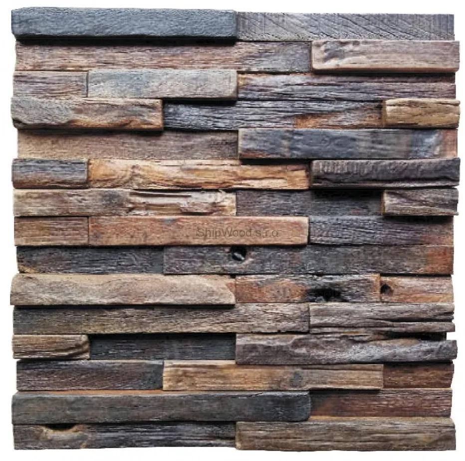 Dřevěná lodní mozaika  - obkladový panel 300 x 300 x 7-20 mm (0,09 m²)