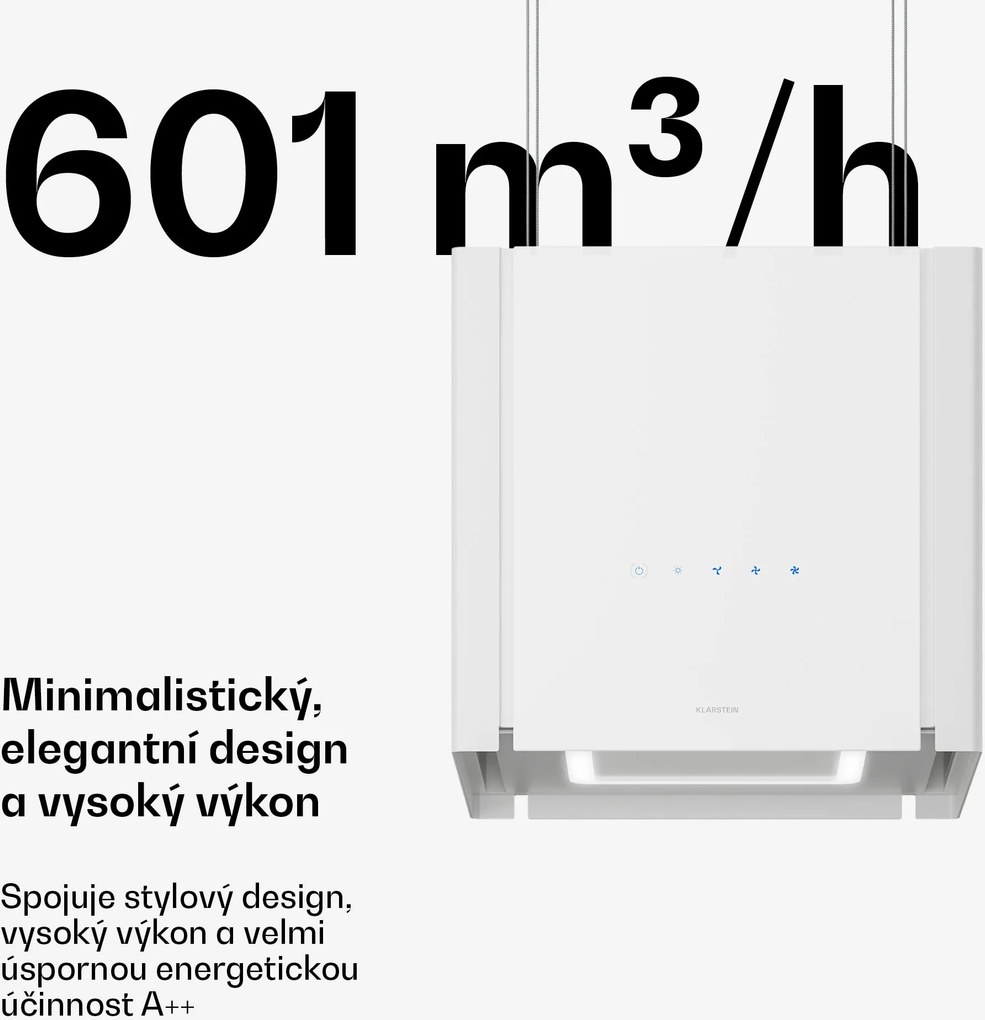 Klarstein digestoř Velaire s funkcí zdvihu 40 cm, Elegantní, minimalistická, výkonná, EEC A++, 601 m³/h