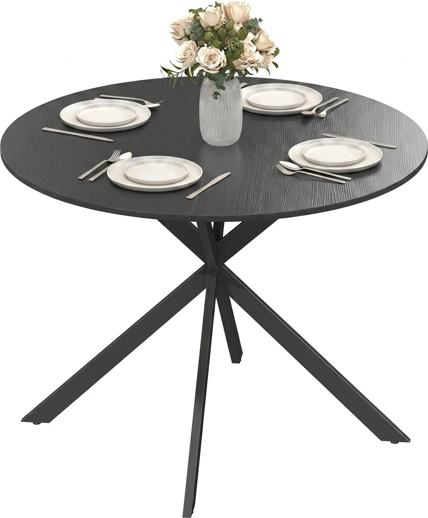 HOMCOM kulatý jídelní stůl pro 4, Ø 100 cm, průmyslový design, ocelové nohy, černý