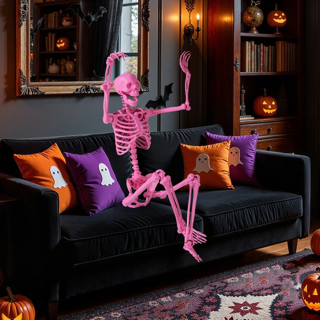 Costway 160 CM Halloweenská kostra polohovatelná kostra v životní velikosti