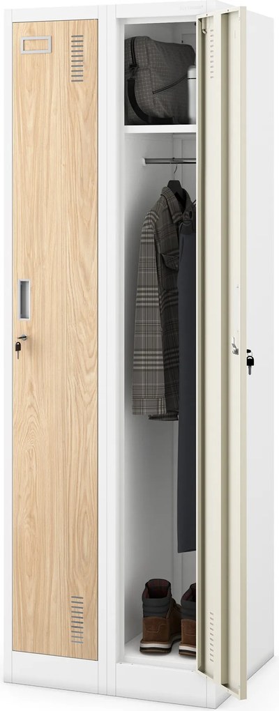 Dvoukomorová zaměstnanecká skříňka bílá / dub sonoma: Eco Design KACPER II, 600 x 1800 x 500 mm