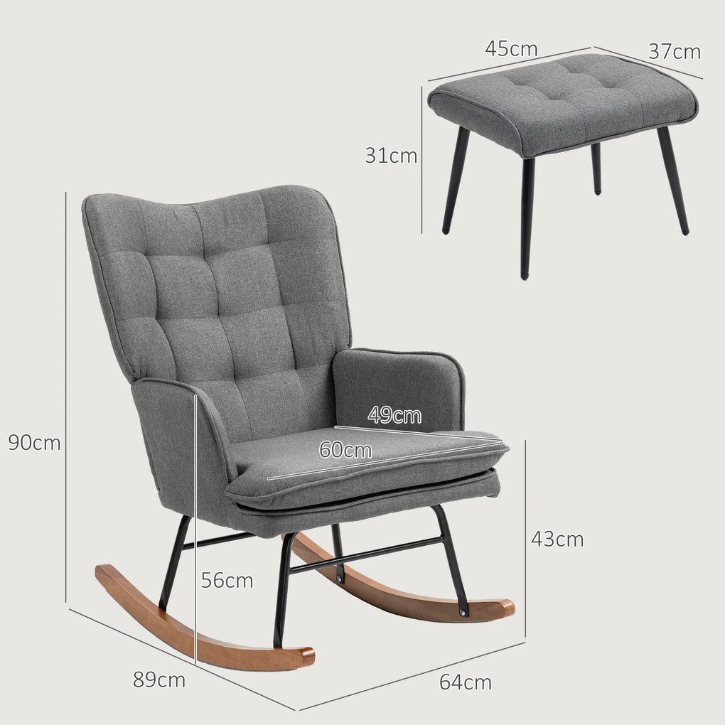 Houpací křeslo HOMCOM s taburetem pro zátěž do 130 kg Houpací křeslo Relaxační křeslo s područkami v lněném vzhledu pro příjemnou relaxaci | Aosom.de