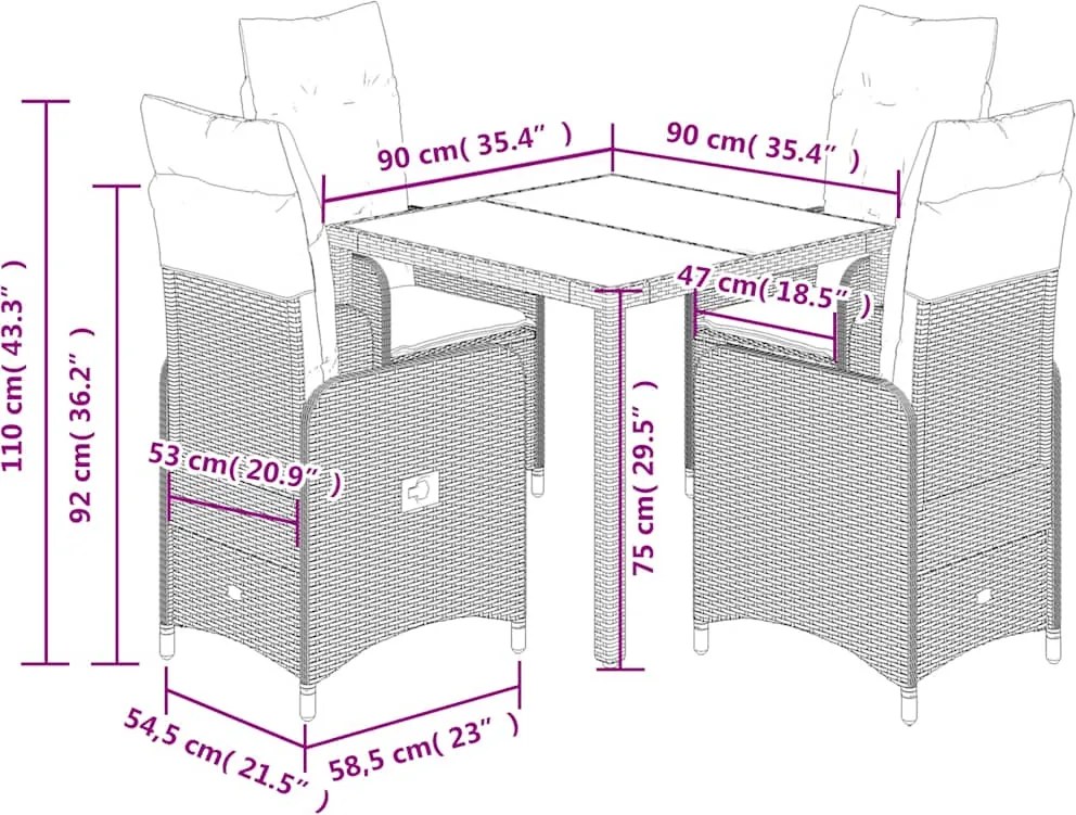 5dílný zahradní bistro set s poduškami hnědý polyratan 3277064