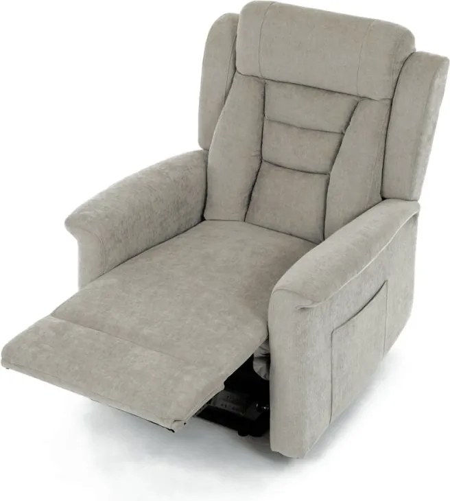 Relaxační křeslo s elektrickým ovládáním, pomoc při vstávání, potah lanýžová látka, 2 motory (82 x 98) cm