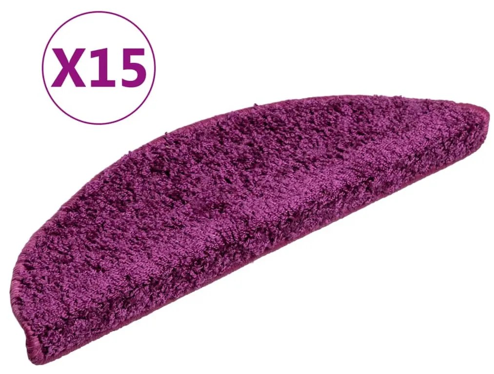 vidaXL Marketos Schodové rohože 15 ks 56x17x3 cm fialové půlkulaté