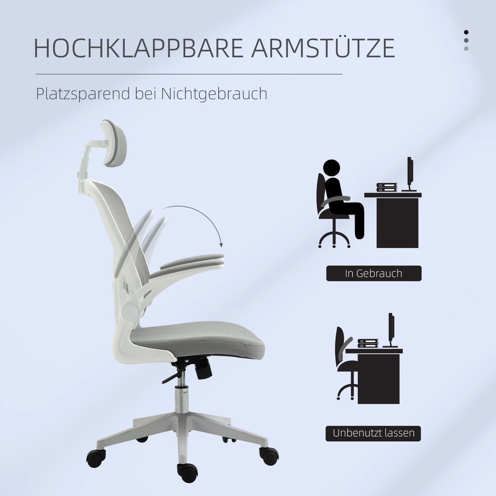 Kancelářská židle Vinsetto ergonomická kancelářská židle s opěrkou hlavy a funkcí houpání, výškově nastavitelná, šedá, 65 x 64 x 114-122 cm