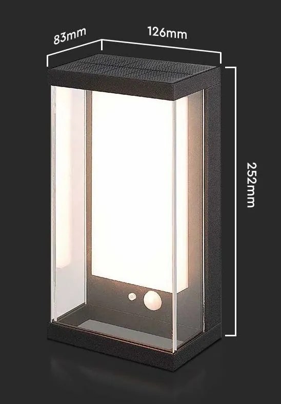 LED Solution Černé LED nástěnné solární svítidlo s pohybovým čidlem 0,5W IP54