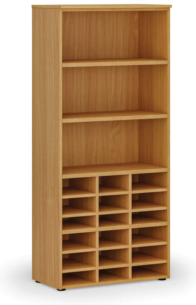 Třídicí regál PRIMO WOOD, 800 x 420 x 1781 mm, 18 přihrádek, buk