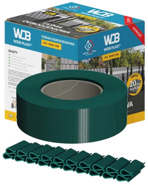 Krycí páska na plot ZELENÁ PVC Basic line RAL 6005 - 4,75 cm x 35m + dárek 20 klipů ZDARMA