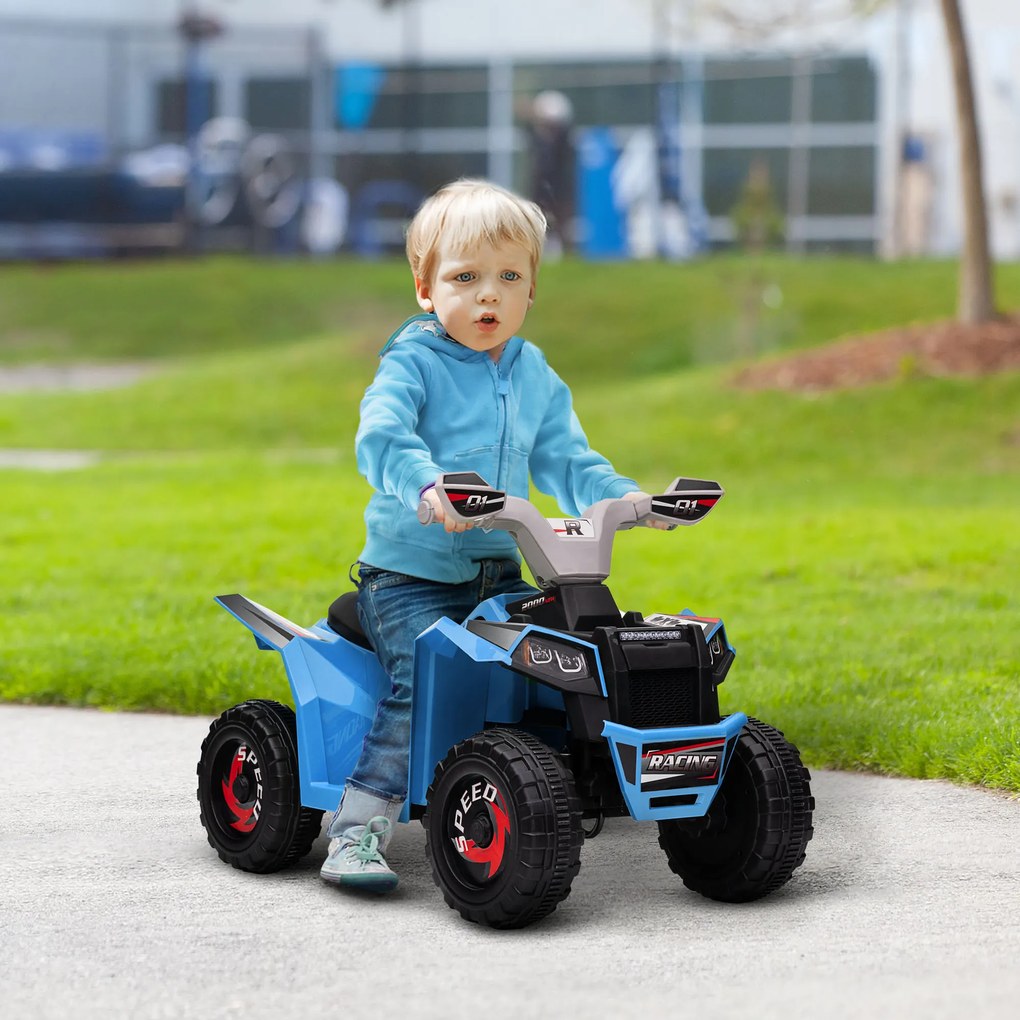 HOMCOM dětská elektrická čtyřkolka, mini elektrická čtyřkolka s funkcí jízdy vpřed a vzad, 6 V elektrické vozidlo pro děti 1,5-3 roky, 2,5 km/h, modrá