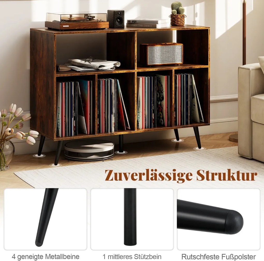 Costway 3patrový stojan na gramofon s vinylovými úložnými policemi skříň