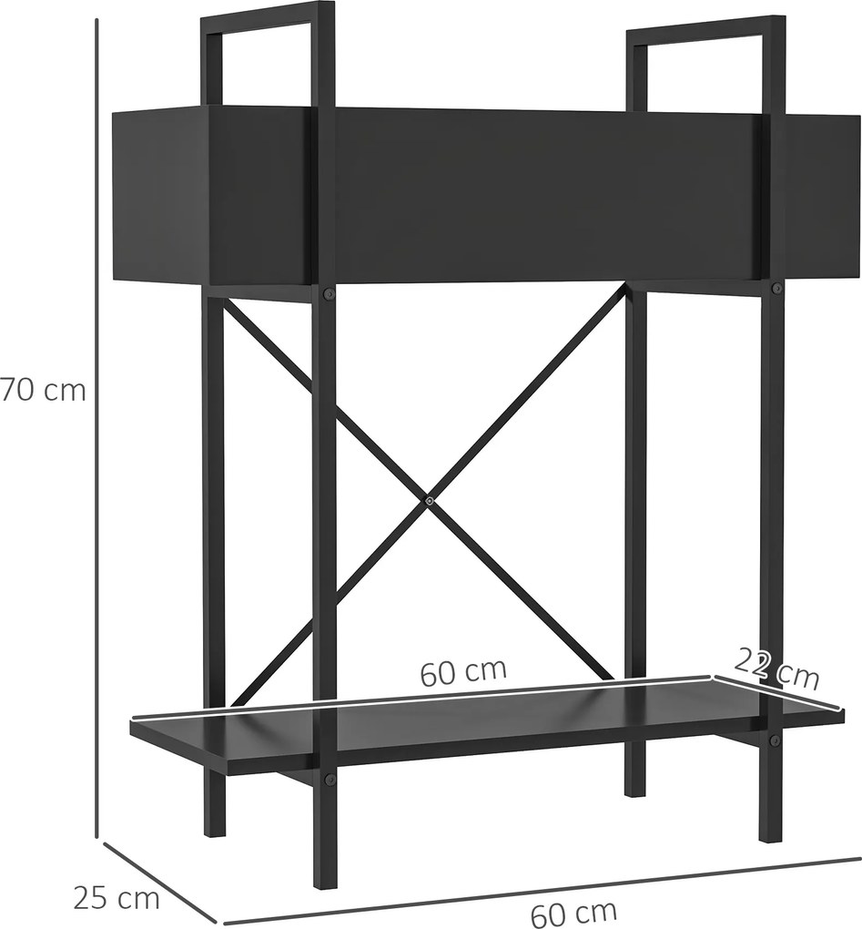 Stojan na rostliny, stojan na květináče se 2 úrovněmi, drenážní otvory, pro vnitřní i venkovní použití, kov, černý