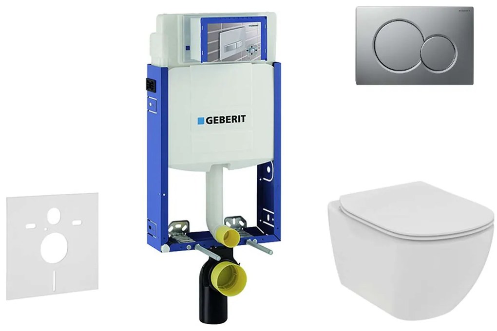 Geberit Kombifix - Set předstěnové instalace, klozetu a sedátka Ideal Standard Tesi, tlačítka Sigma01, Rimless, SoftClose, matný chrom 110.302.00.5 NE3