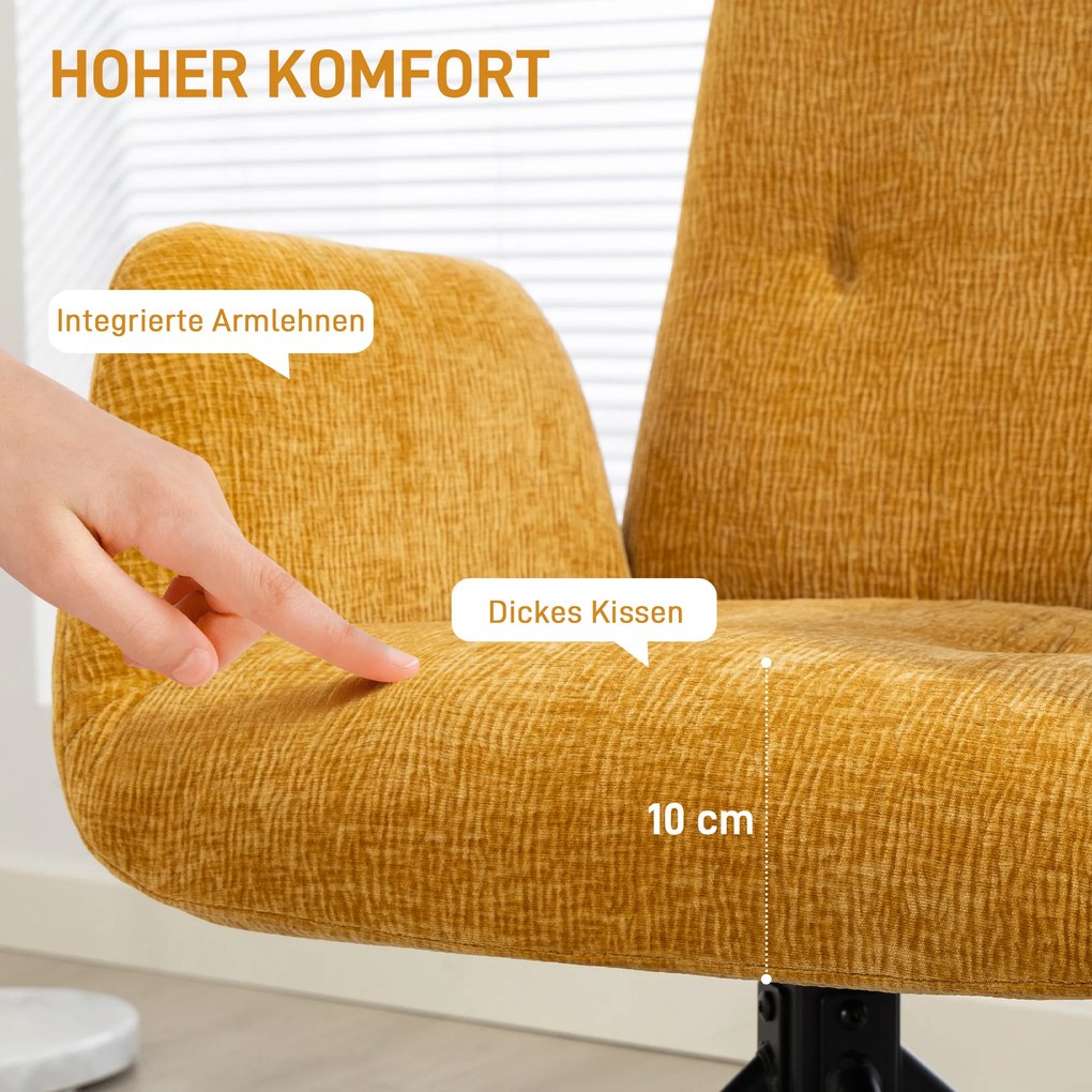 HOMCOM Polstrované křeslo, akcentové křeslo, moderní design, otočné, do 120 kg, žluté