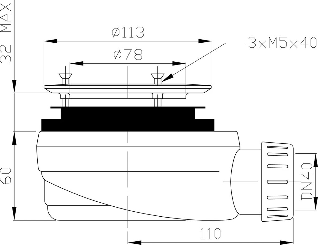 Gelco GELCO vaničkový sifon, průměr otvoru 90mm DN40 nízký pro vaničky s krytem PB90EXN MINUS