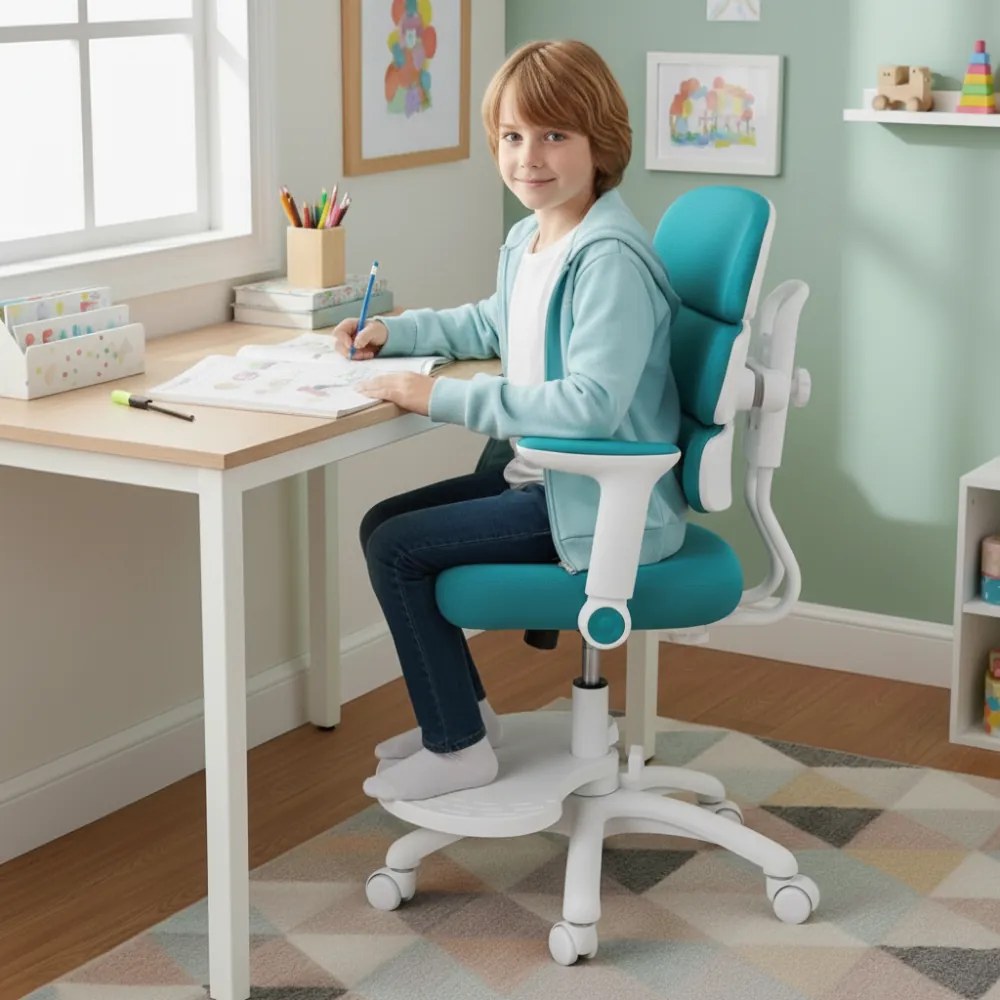 Dětská rostoucí židle Neoseat KIDDY THREE — látka, pratelný potah, tyrkysová (rozbaleno)