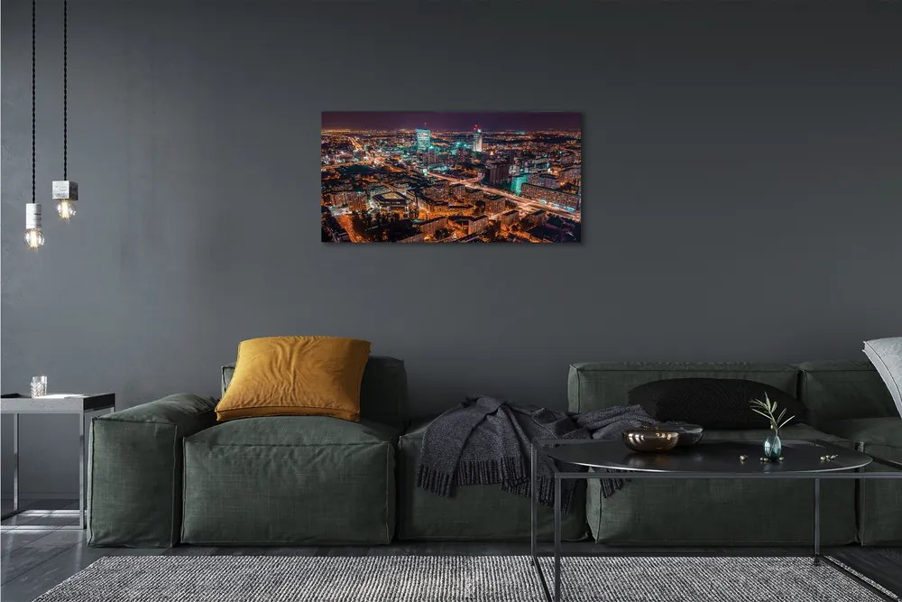 Obrazy na plátně Varšava Město noční panorama 120x60 cm