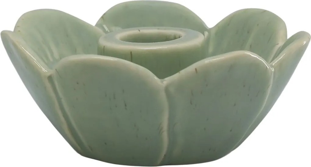 Zelený keramický svícen ve tvaru květu Massy - Ø 10*4 cm