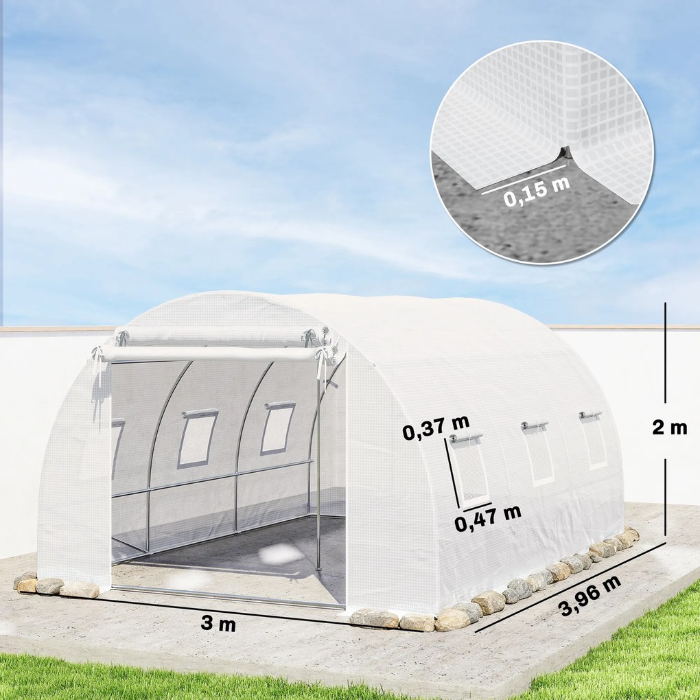 Fóliový skleník, plastový kryt, dveře stroje, podpěrné tyče, bílý