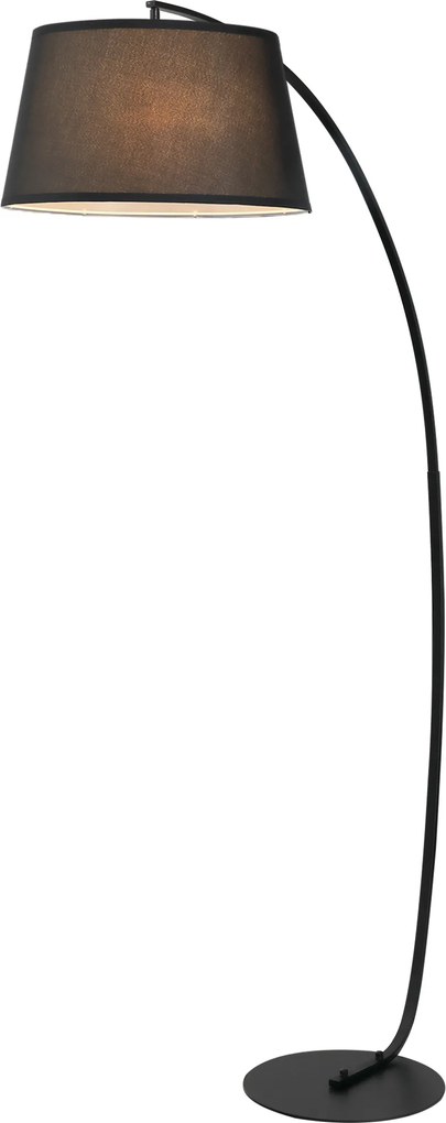 HOMCOM Stojací lampa, zakřivená stojací lampa s látkovým stínidlem, podlahová lampa s kulatou základnou, kov, 105D x 47Š x 190V cm, černá