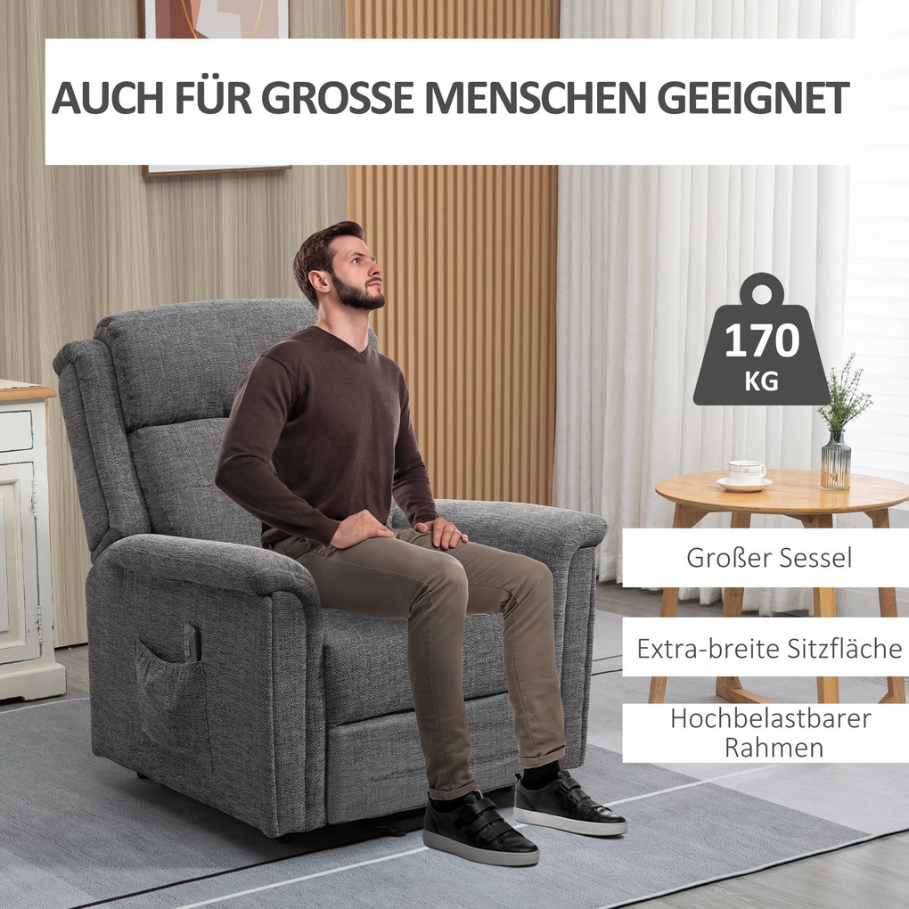 HOMCOM elektrické křeslo stojící, nosnost do 170 kg, TV křeslo, polohovací křeslo, křeslo pro seniory, šedé 89x96x108cm| Aosom