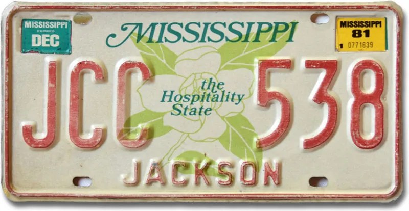 Americká SPZ Mississippi Jackson Hospitality JCC 538
