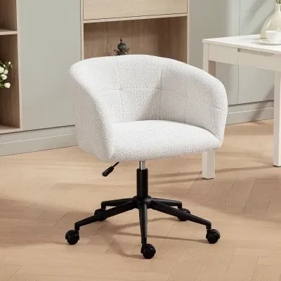 HOMCOM Polstrované kancelářské křeslo s plyšovým potahem, vaničkový design, pojízdné kancelářské křeslo, ocelová podstava, Krémová + Černá
