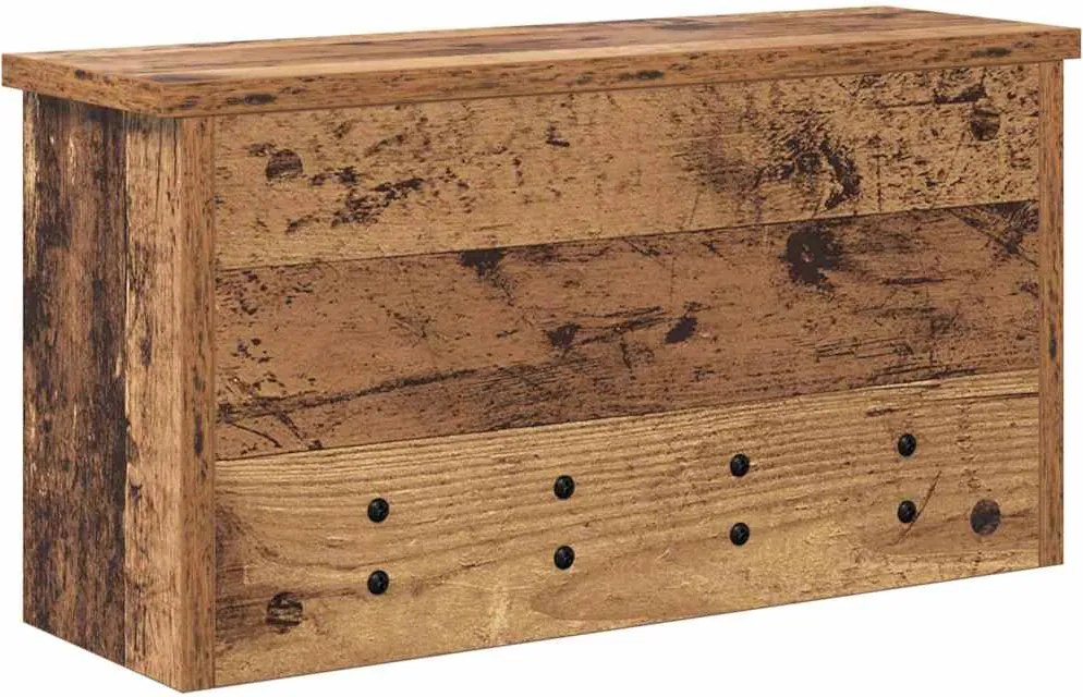 věšák, nástěnný, 3 poličky, háčky, kompozitní dřevo, 26x50x16 cm, staré dřevo, Dekorino TK20260020