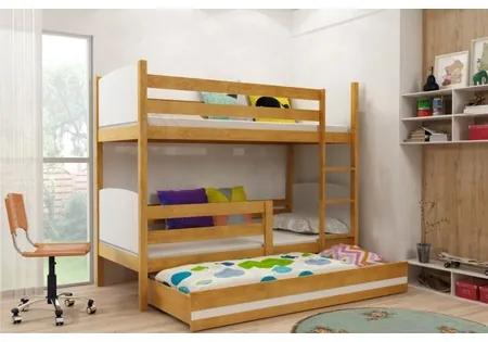 Dětská patrová postel s výsuvnou postelí TAMI 160x80 cm Bílá Bílá